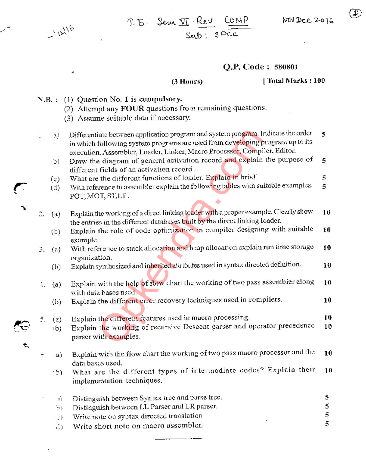 SPCC SEM6 Cbsgs Computer ENGG DEC16 - Computer Science - Qpkendra - Studocu