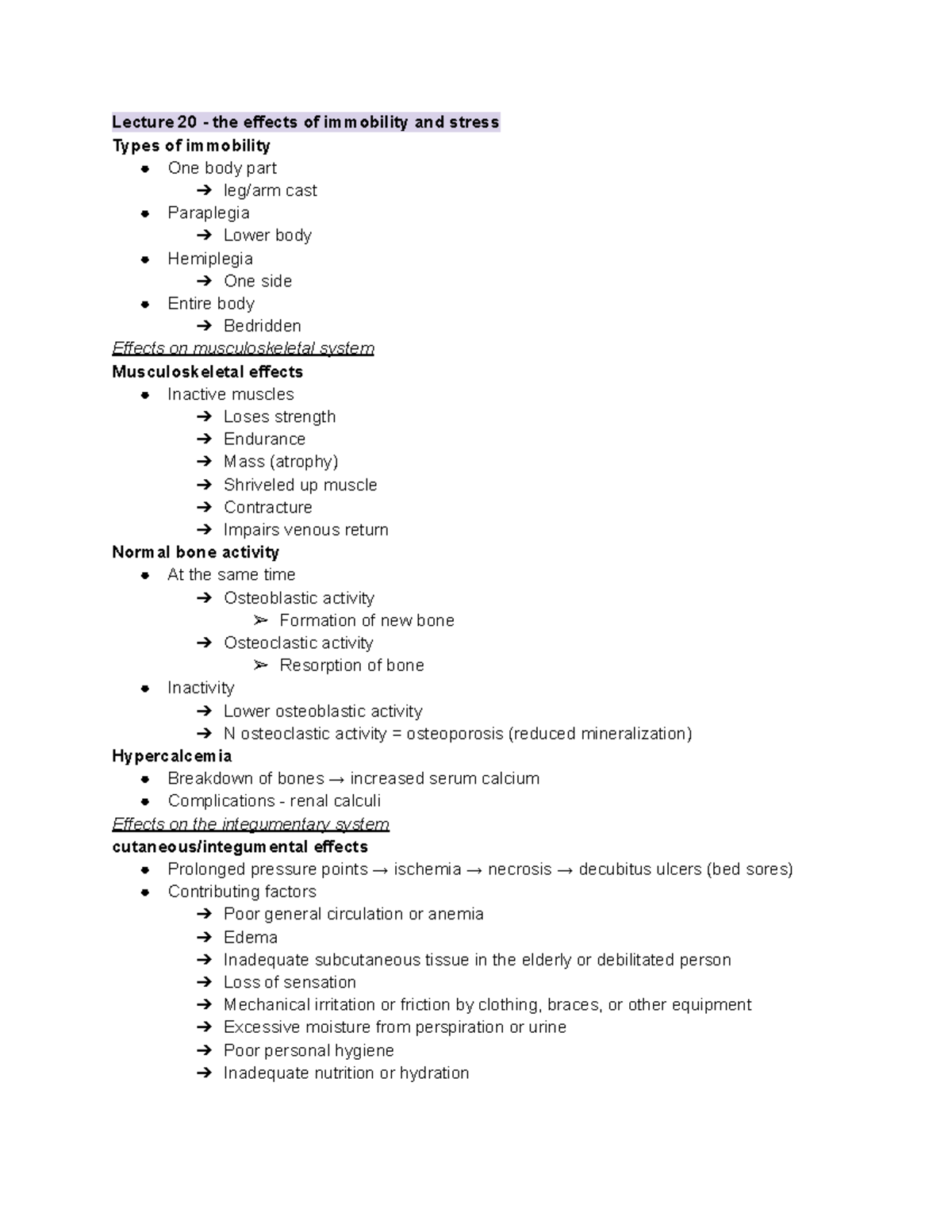 IB03 20-25 - notes - Lecture 20 - the effects of immobility and stress ...