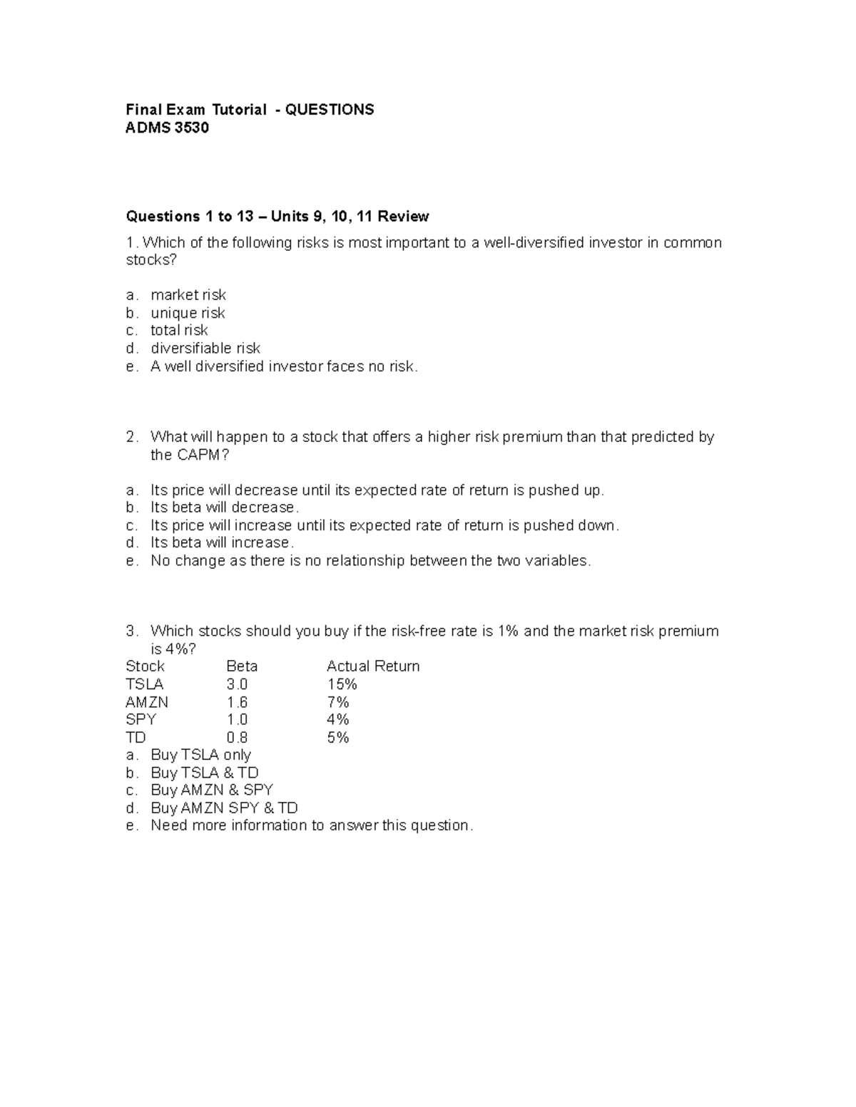 Final Exam Tutorial - Questions - Final Exam Tutorial QUESTIONS ADMS ...