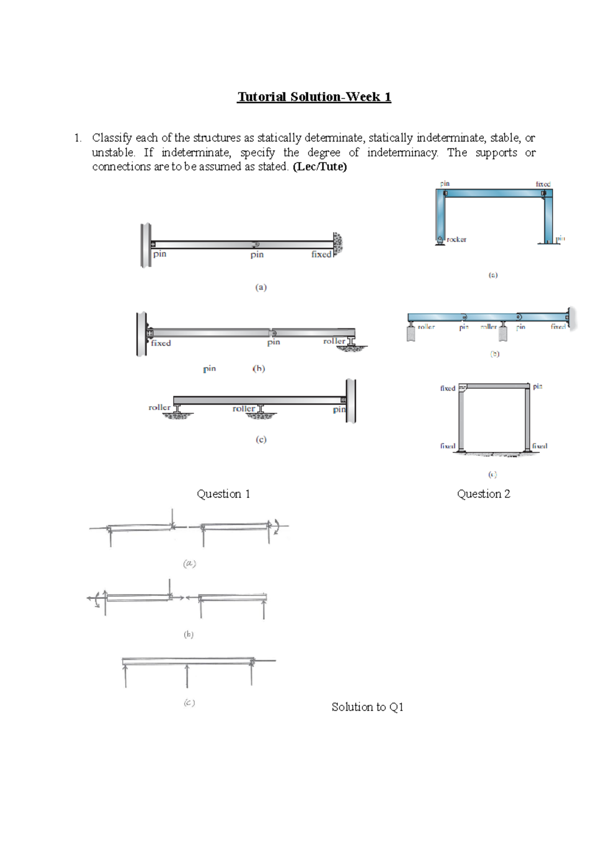 Tute solution - Week 1-S2 2022 - Tutorial Solution-Week 1 Classify each of the structures as ...