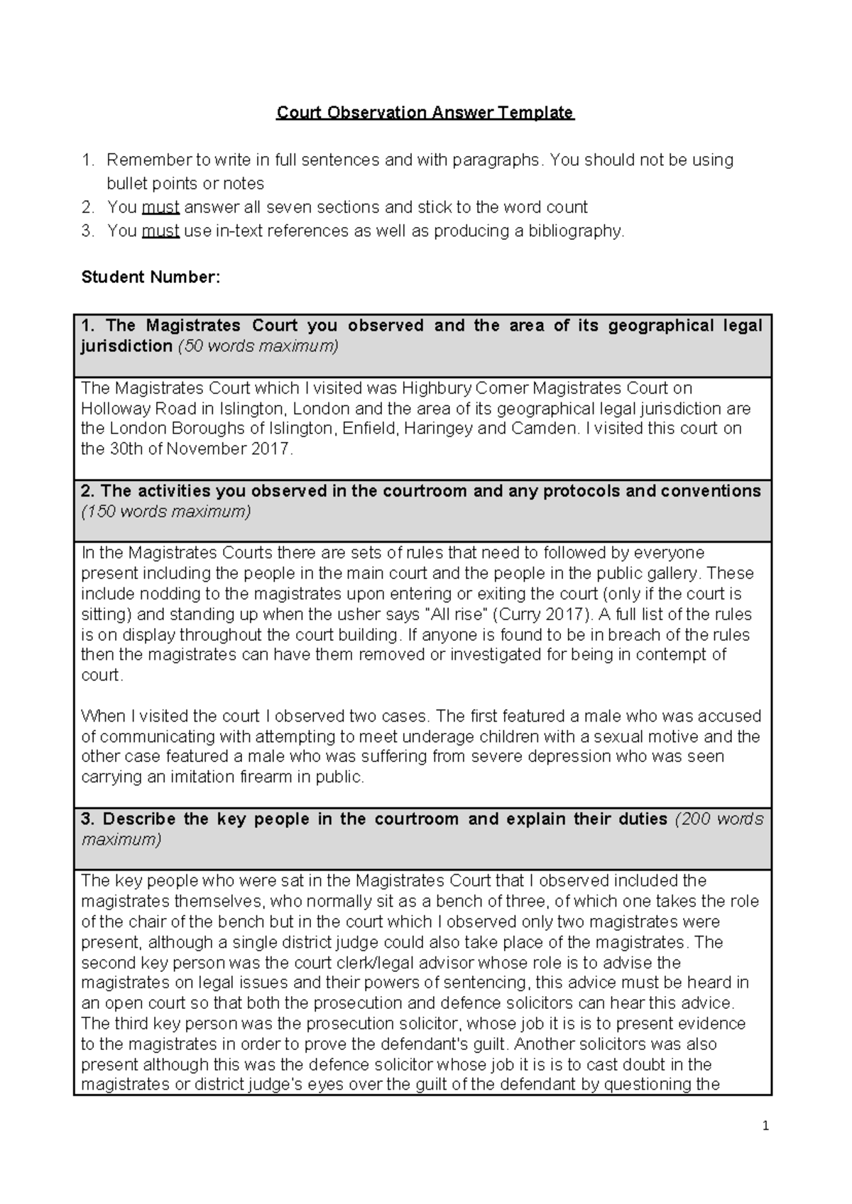 Criminal Justice System Assessment 1 - Court Observation - Court ...