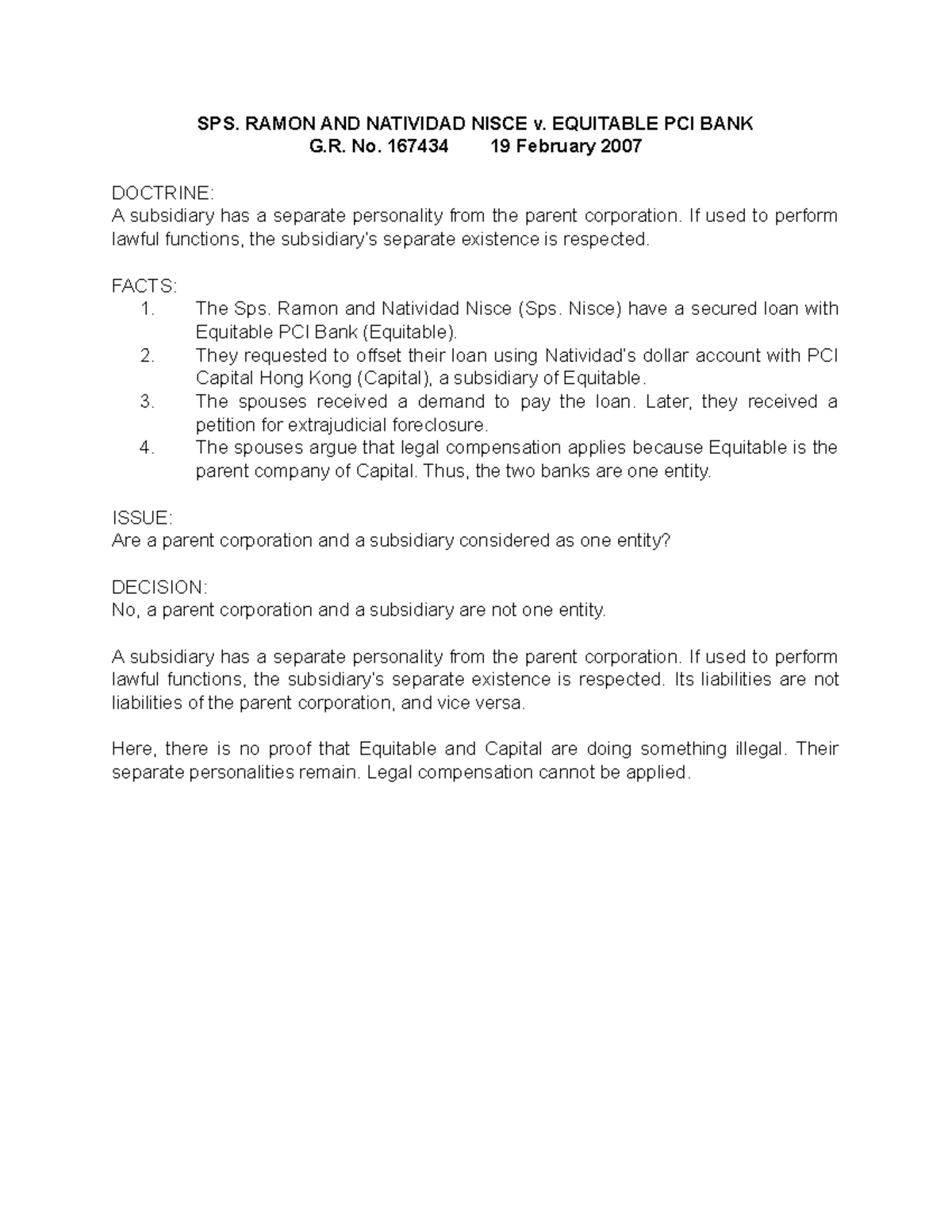 342 SPS Nisce v Equitable PCI BANK - SPS. RAMON AND NATIVIDAD NISCE v ...