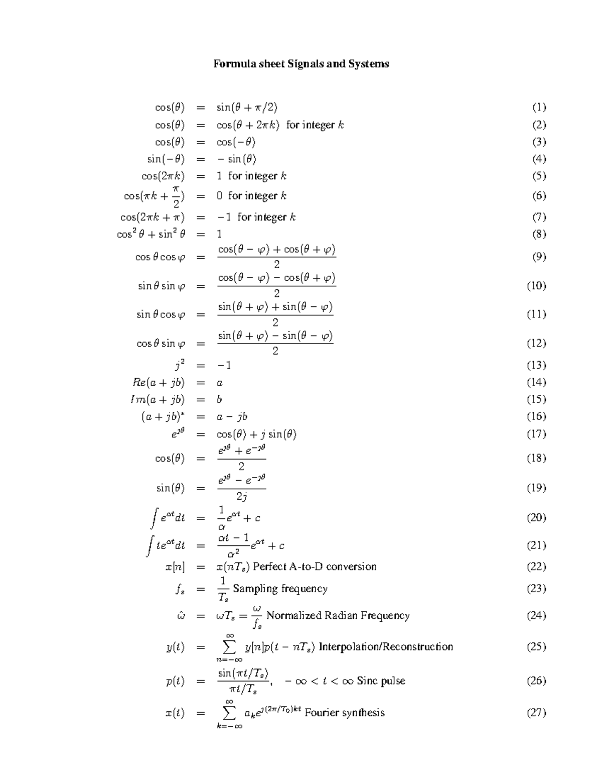 Formulasheet - Formula sheets including all important formula's ...