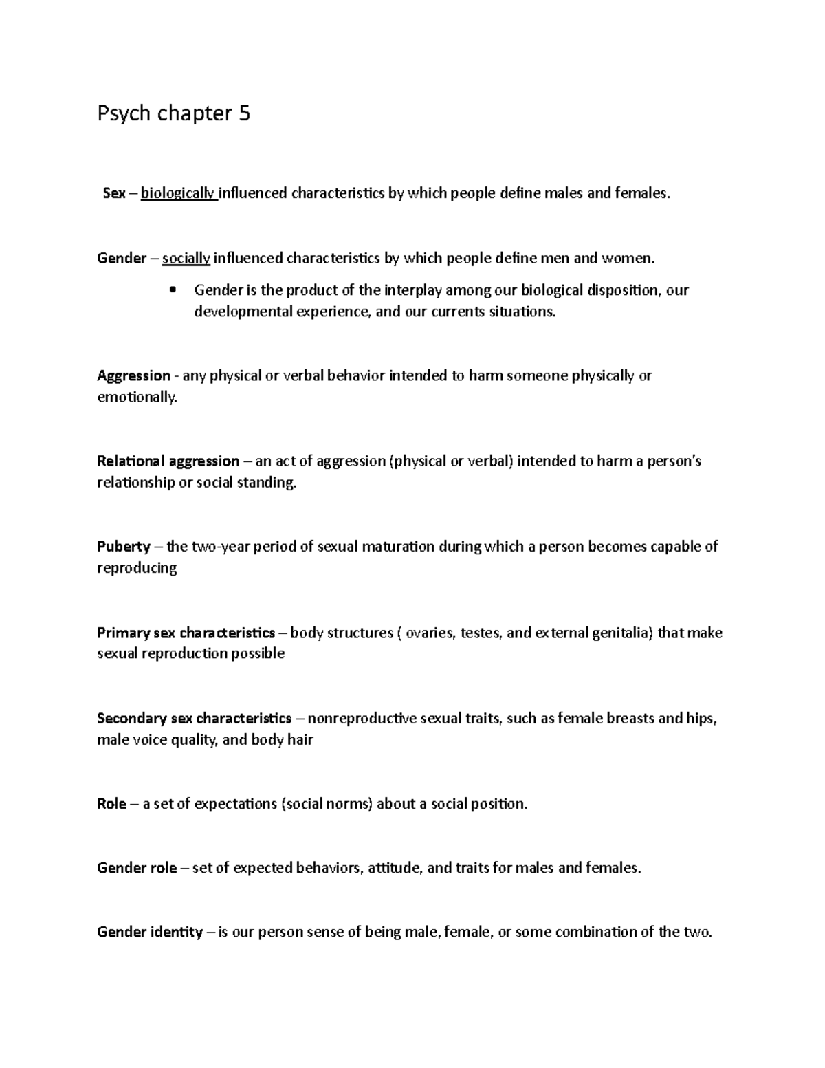 Psych chapter 5 - contains notes from professor Paton exam terms, for ...