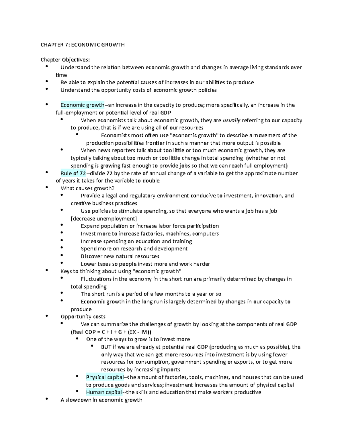 Chapter 7 - Stephen Buckles - CHAPTER 7: ECONOMIC GROWTH Chapter ...