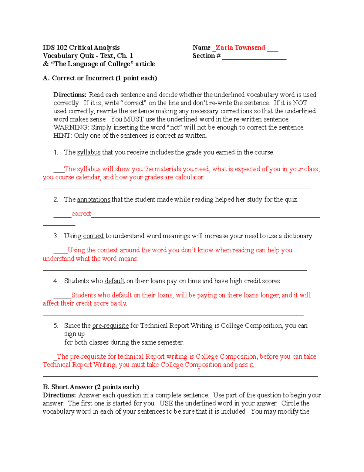 Critical Analysis Quiz 1 - IDS 102 Critical Analysis Name _Zaria ...