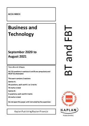 ACCA BT/FBT/AB/F1 Business and Technology Notes - 1 THE BUSINESS ...