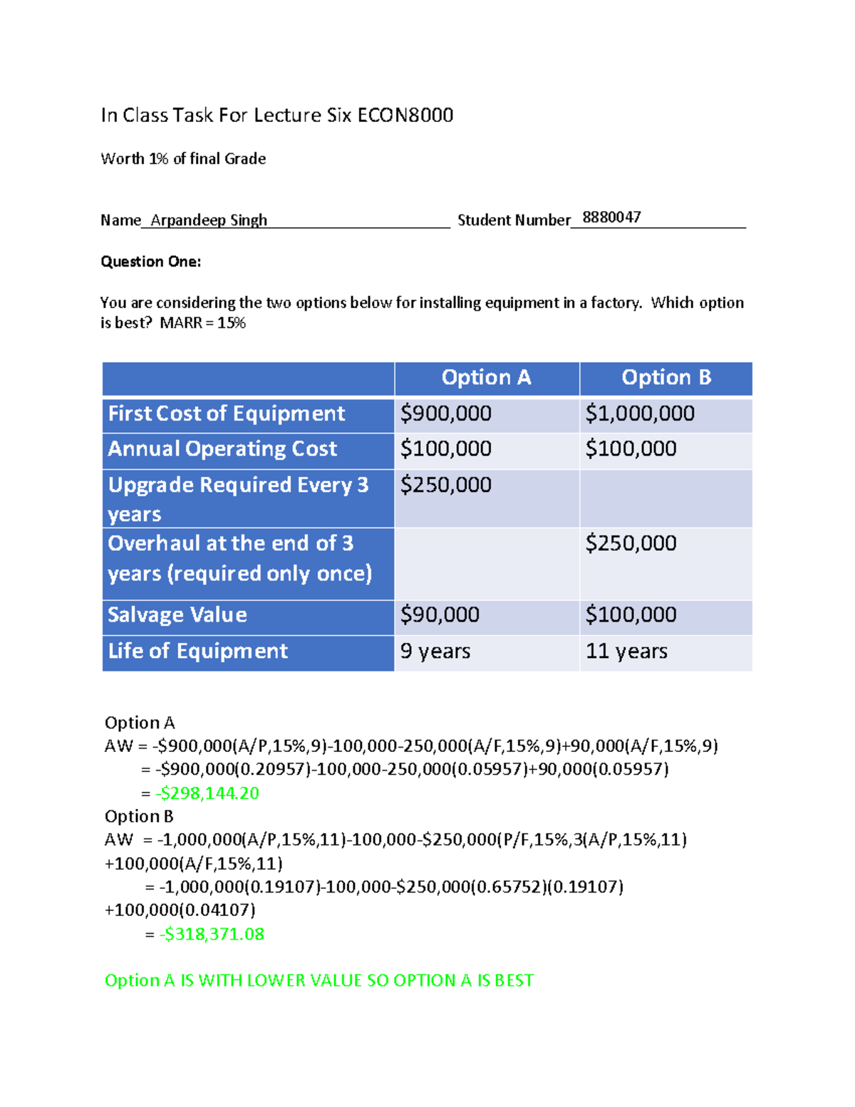 Class Activity - Lecture 6 - ANSWERS - In Class Task For Lecture Six ECON Worth 1% of final ...