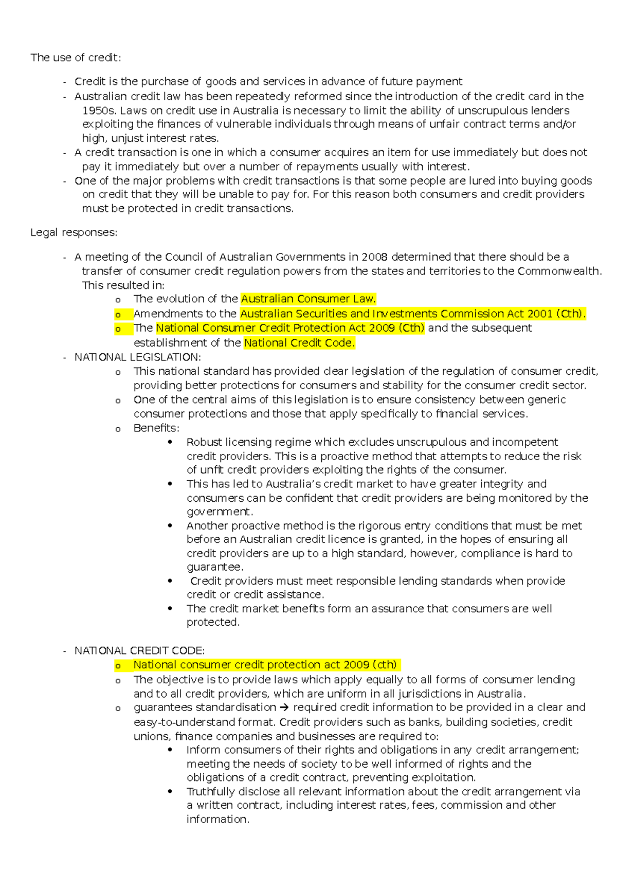 Credit - syllabus point summary - The use of credit: Credit is the ...