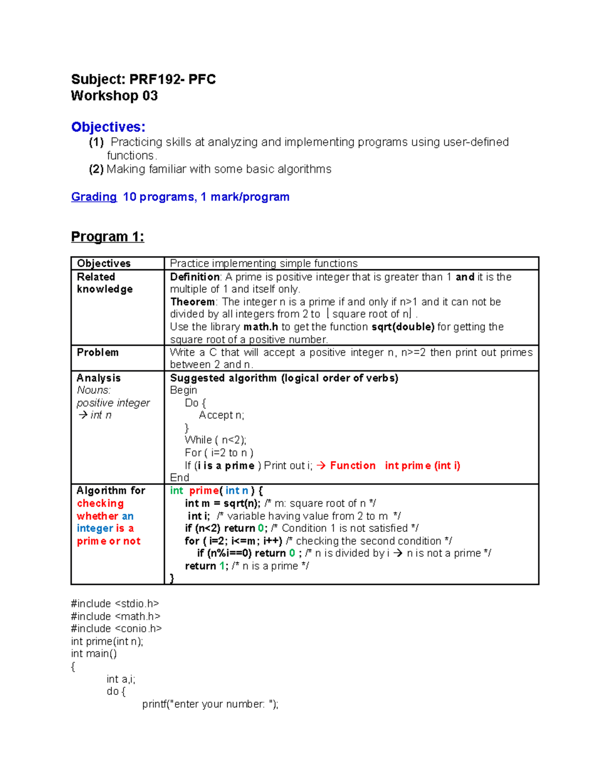 Workshop 03fdfdf dfg df - Subject: PRF192- PFC Workshop 03 Objectives ...