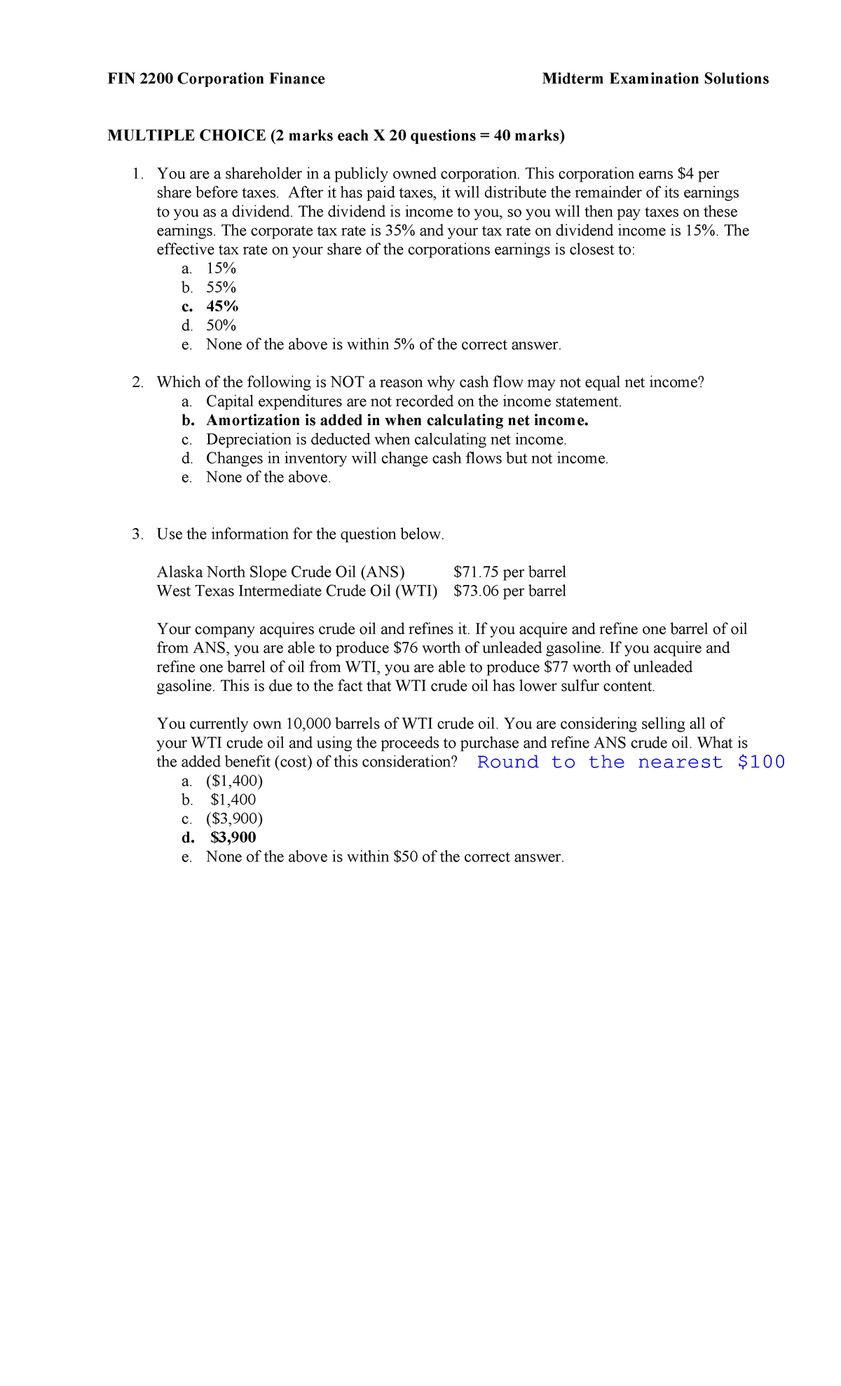Exam Midterm 2010, Answers.pdf - MULTIPLE CHOICE (2 marks each X 20 ...