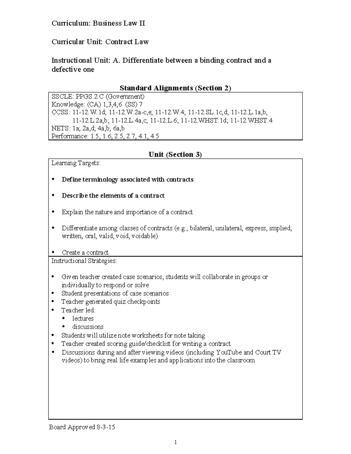 Business Law II - Board Approved 8-3- Curriculum: Business Law II ...