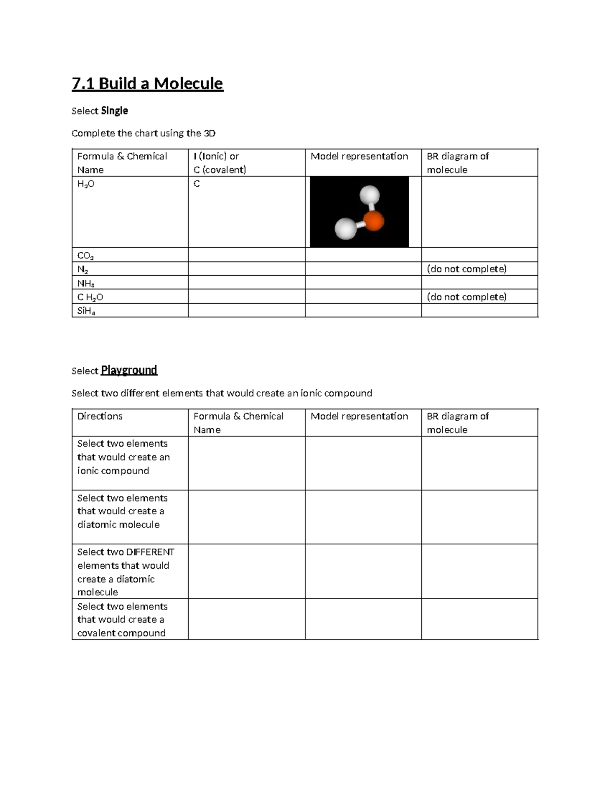7.1 Build Molecules Lab A - 7 Build a Molecule Select Single Complete ...