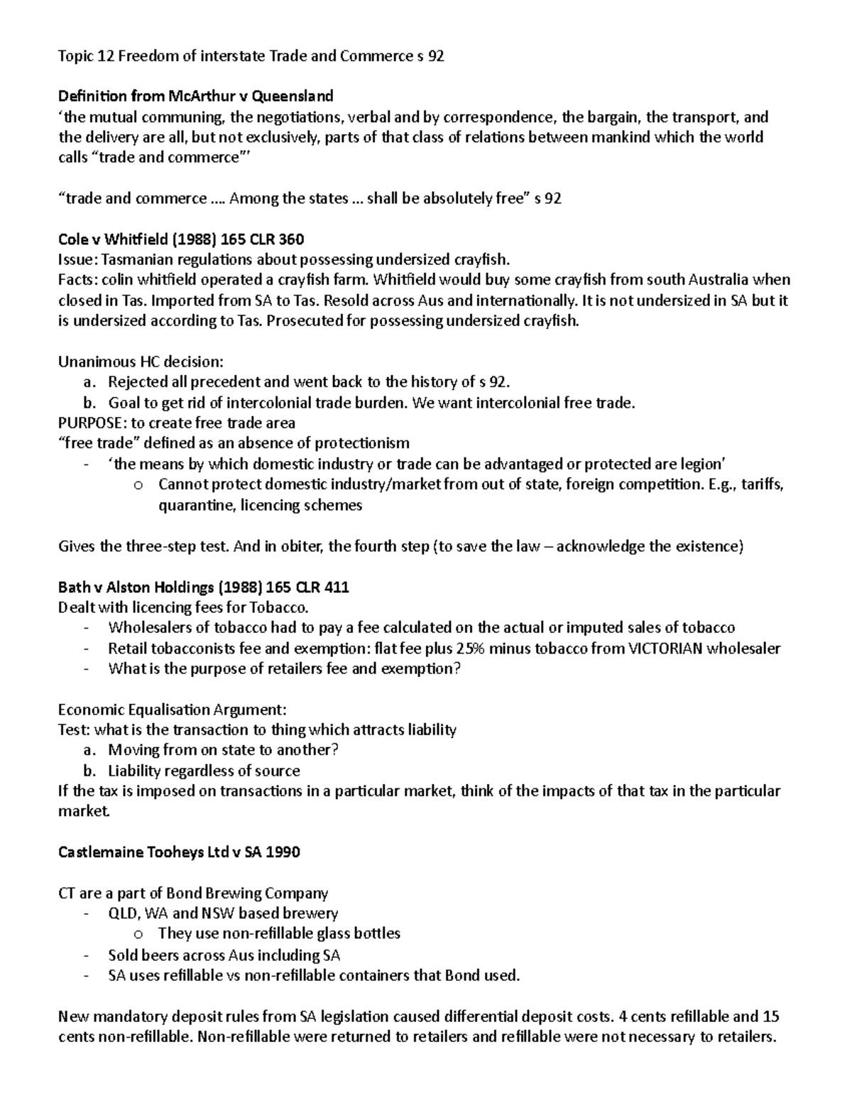s 92 - Freedom of interstate Trade and Commerce [CASES] - Topic 12 ...