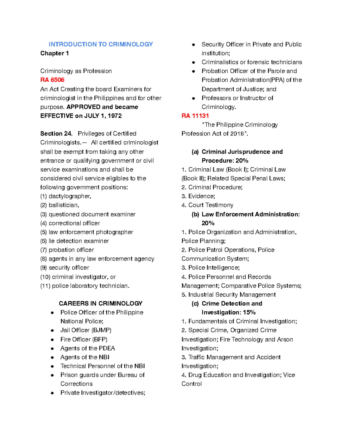 Crim-1-reviewer - crim 1 reviewer - INTRODUCTION TO CRIMINOLOGY Chapter ...