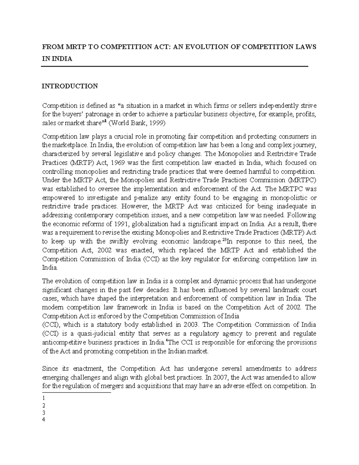 FROM MRTP TO Competition ACT - FROM MRTP TO COMPETITION ACT: AN EVOLUTION OF COMPETITION LAWS IN ...
