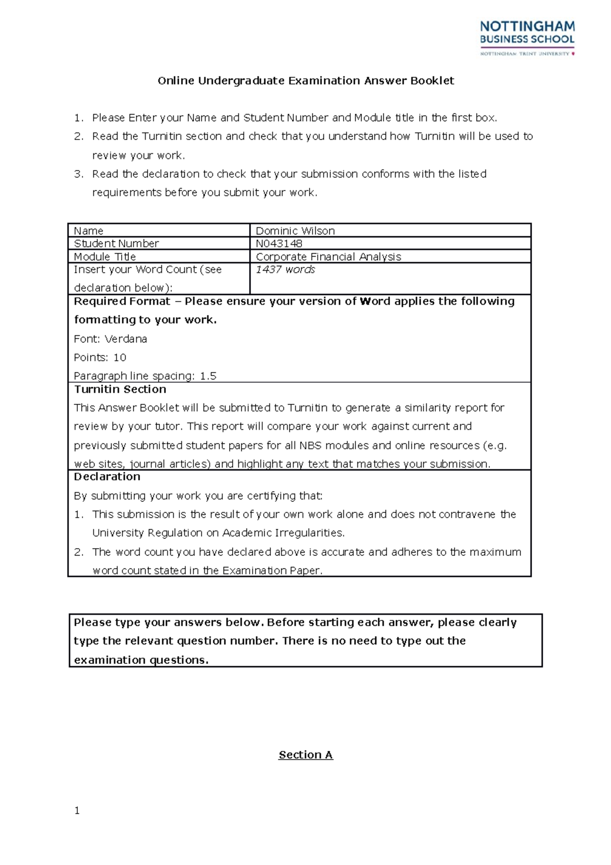 NBS UG Online Examination Answer Booklet - Online Undergraduate ...