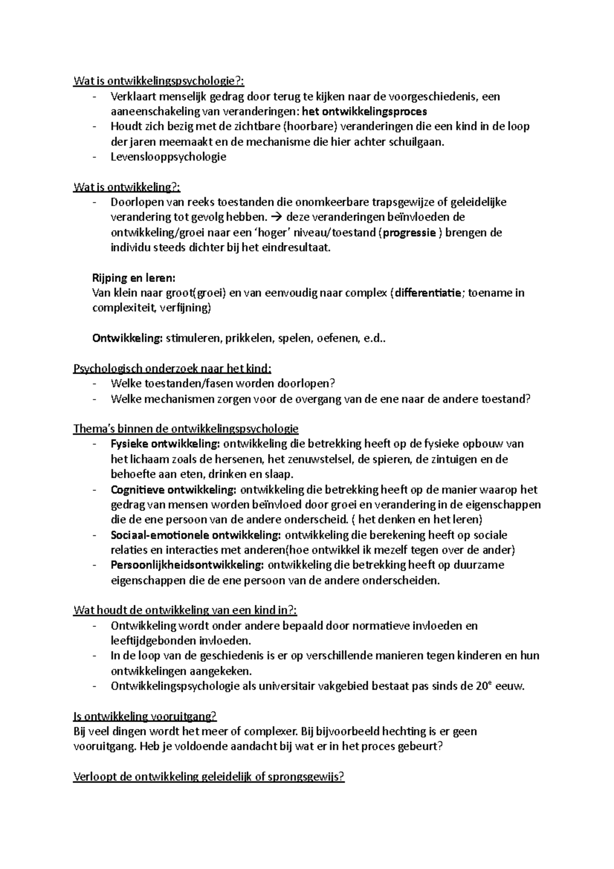 Samenvating powerpoints ontwikkelingspsychologie - Wat is ...