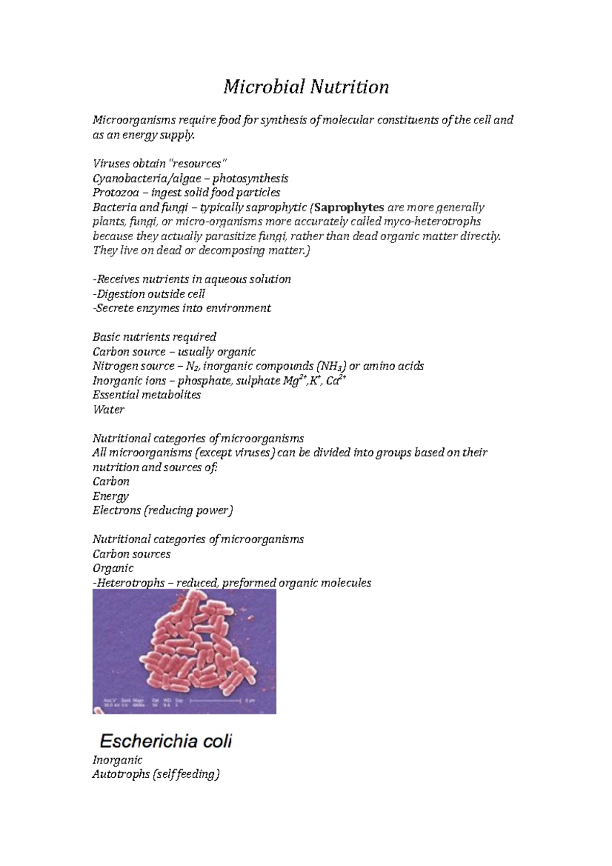 Microbial Nutrition - Lecture notes Semester 1 of first year ...