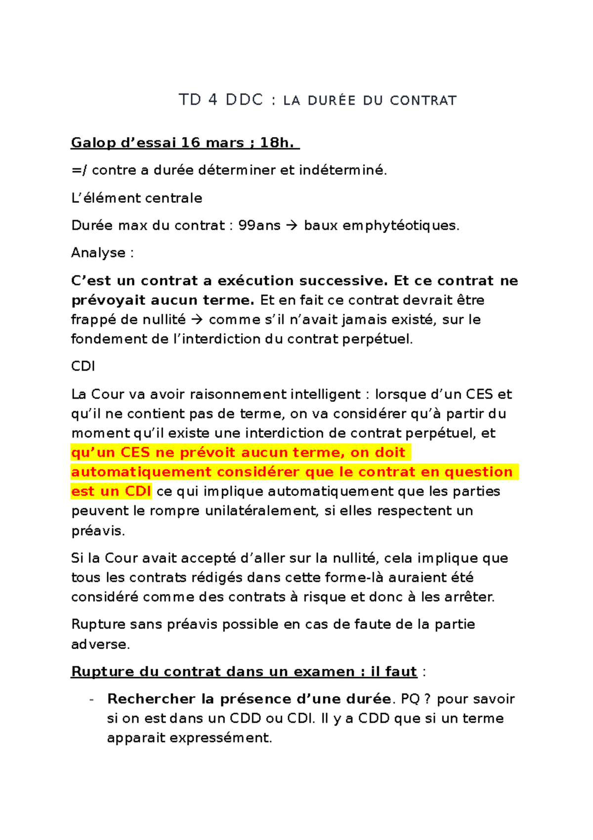 TD 4 DDC topo - note - TD 4 DDC : LA DURÉE DU CONTRAT Galop d’essai 16 ...