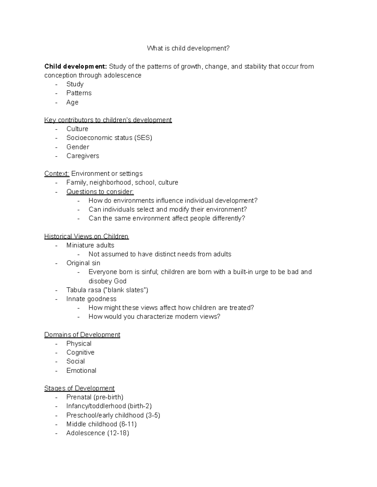 CLDP 3310 Notes 1 - Intro to Child Development and Prenatal Development ...