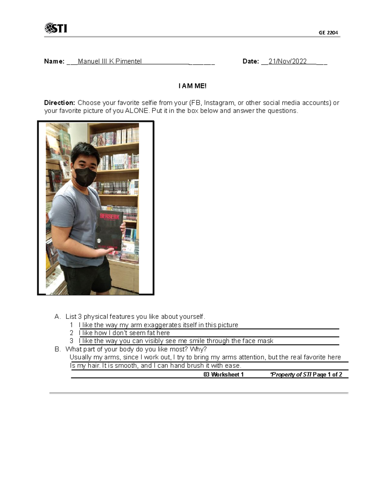 03 Worksheet 1 - Name: ___Manuel III K Pimentel _______ Date: __21/Nov ...