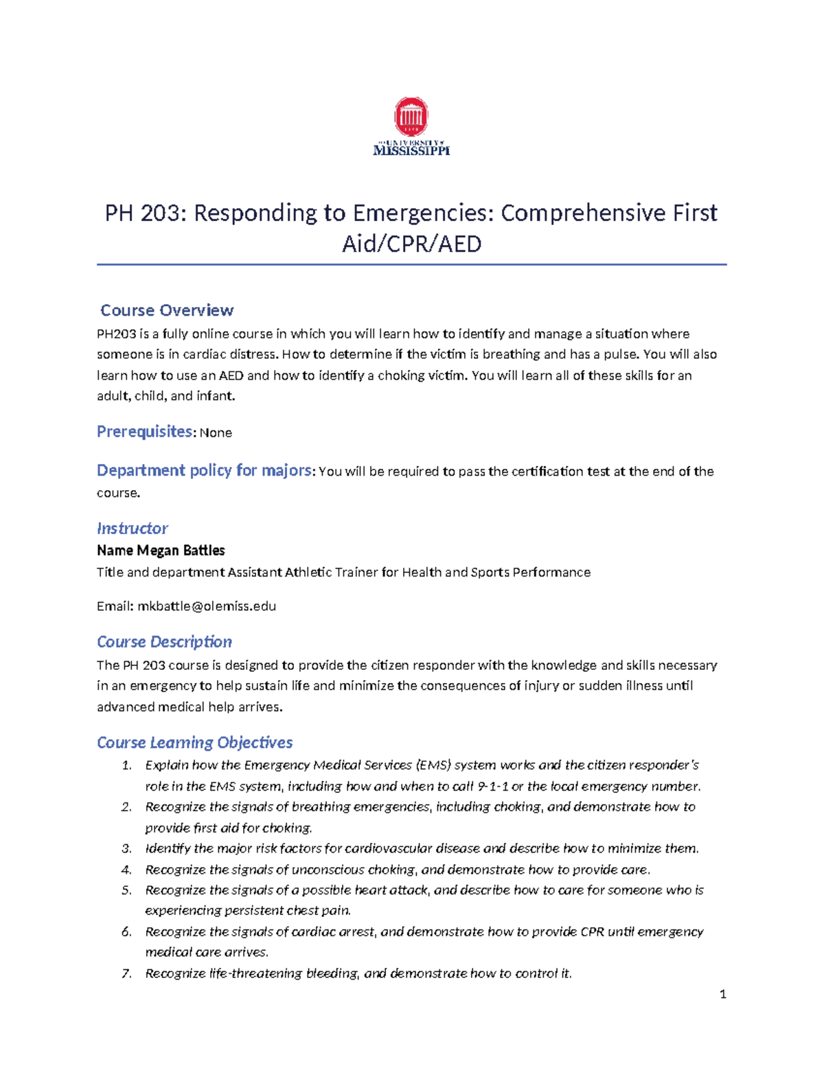 PH 203 Spring 2024 - Overview - PH 203: Responding to Emergencies ...