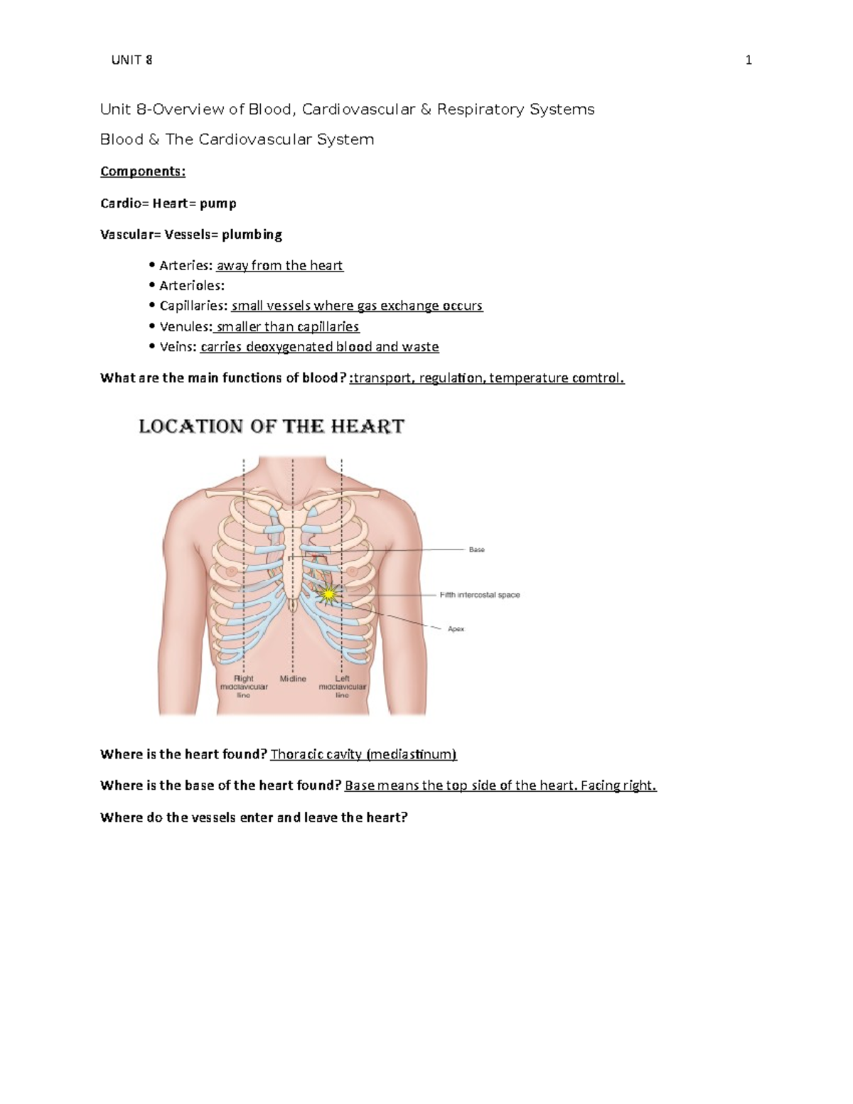 Unit 8-Overview of Blood, Cardiovascular & Respiratory Systems - Unit 8 ...