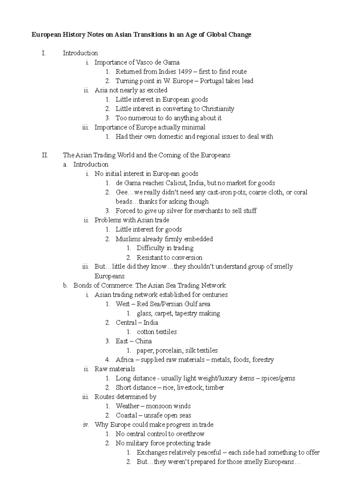 European History Notes on Asian Transitions in an Age of Global Change ...