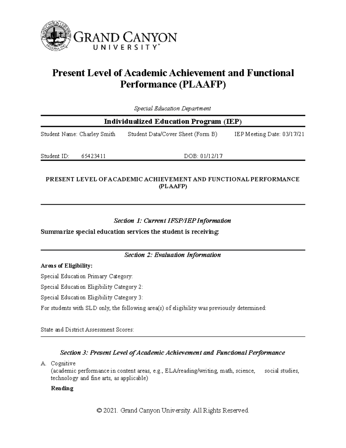 Ablodgett - Present Level of Academic Achievement and Functional ...