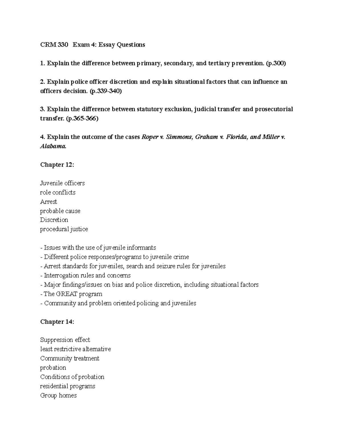 CRM 330 Exam 4 - Criminal typologies exam 4 study guide. - CRM 330 Exam 4: Essay Questions 1 ...