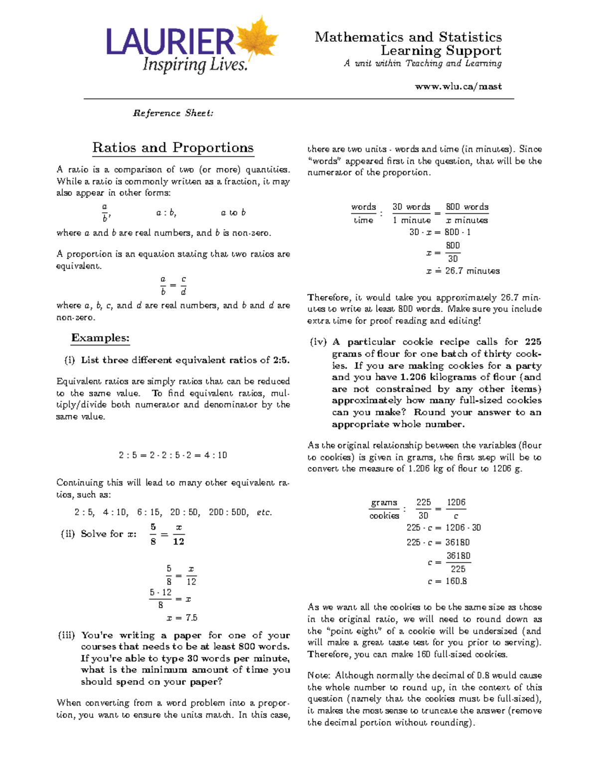 Ratio and Proportion- MA100 Cheat Sheet - Mathematics and Statistics ...