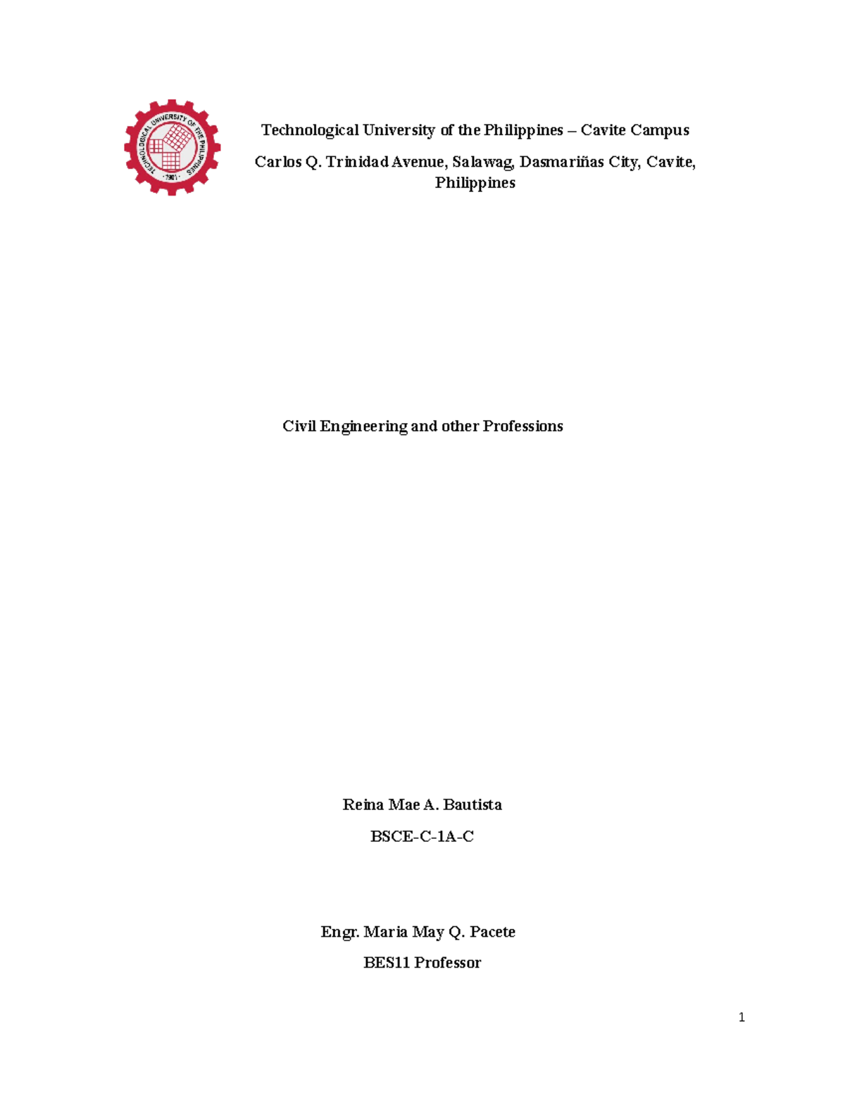 Civil Engineering and other Professions - Bautista BSCE-C-1A-C Engr ...