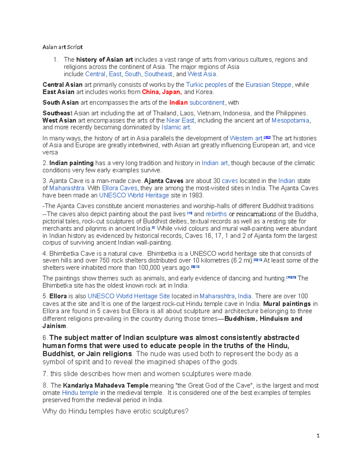 Asian-art-Script - Script report - Asian art Script 1. The history of ...