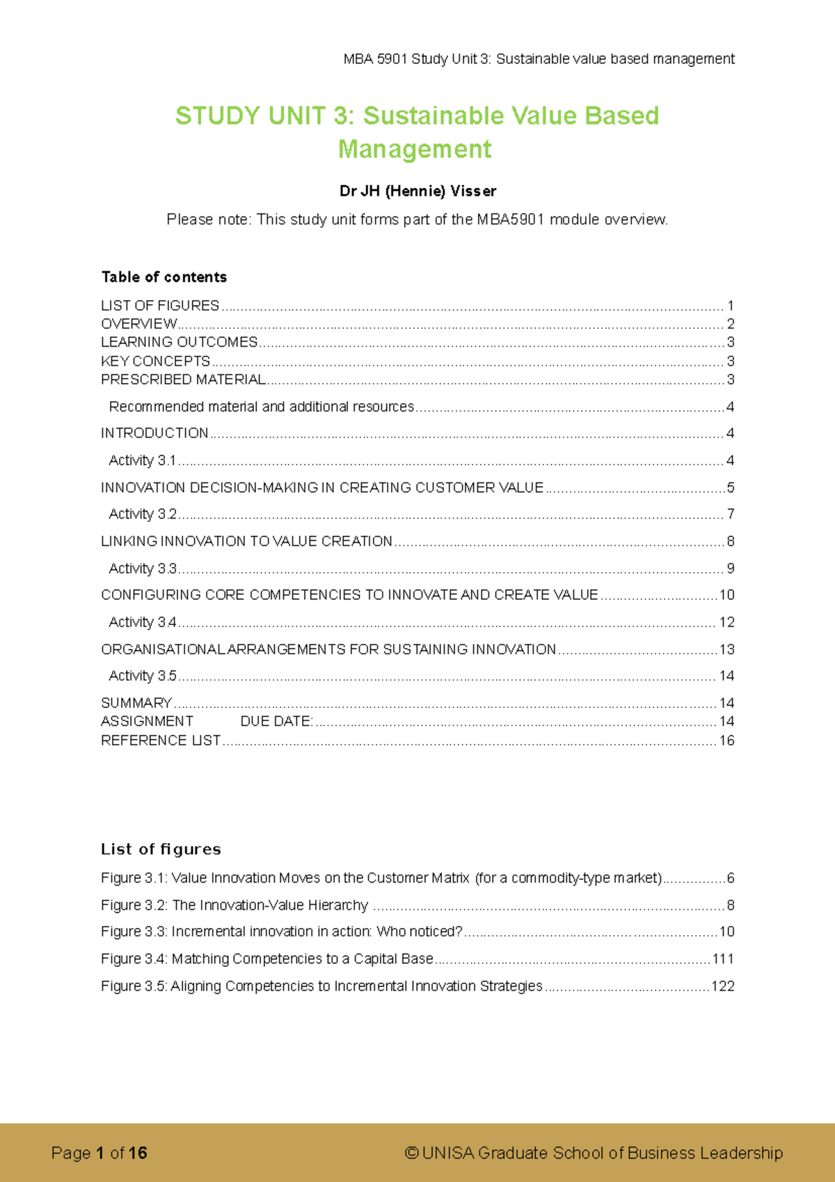 Value Based Management MBA5901 2022 Study Unit 3- Sustainable Value ...