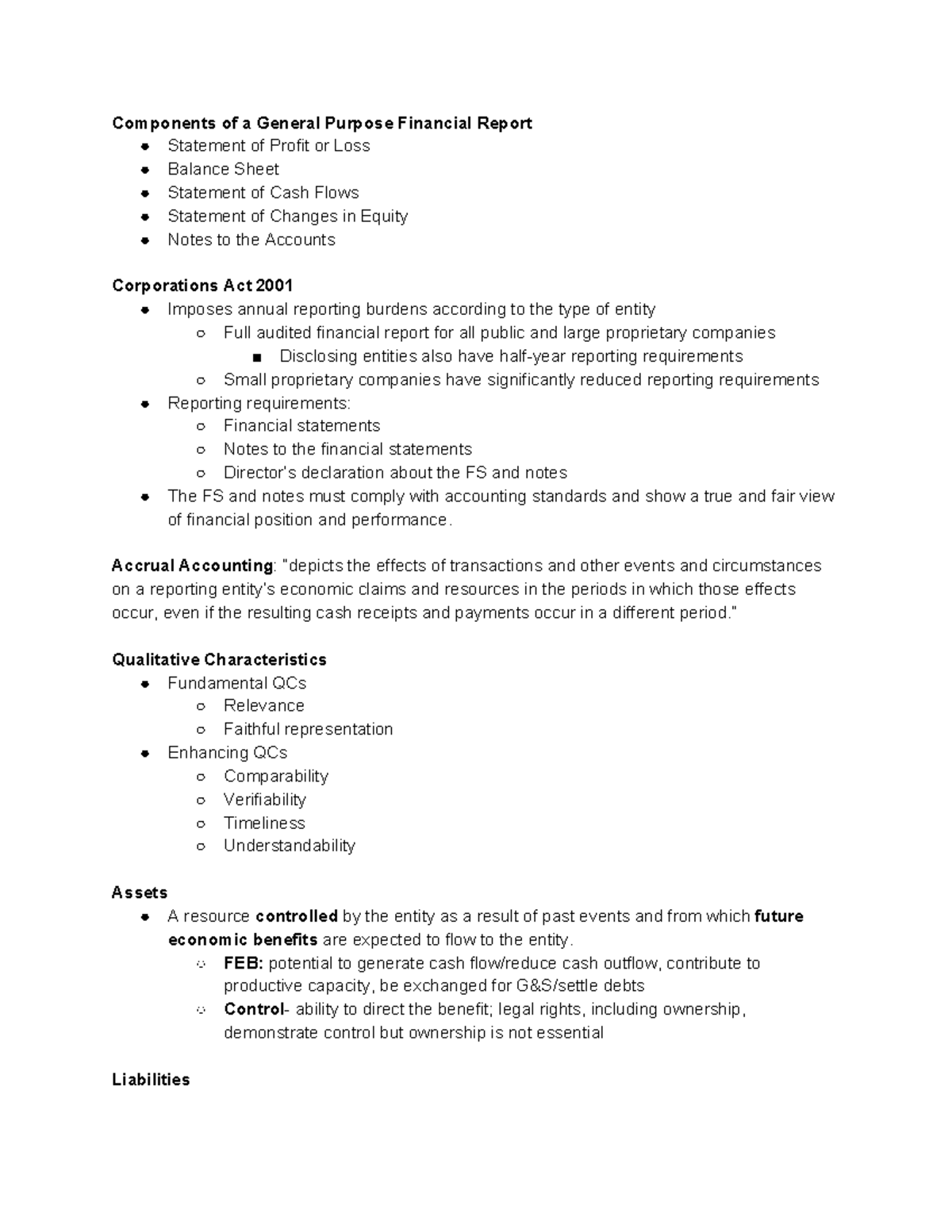 H1 Accounting Reports and Analysis summary notes - Components of a ...