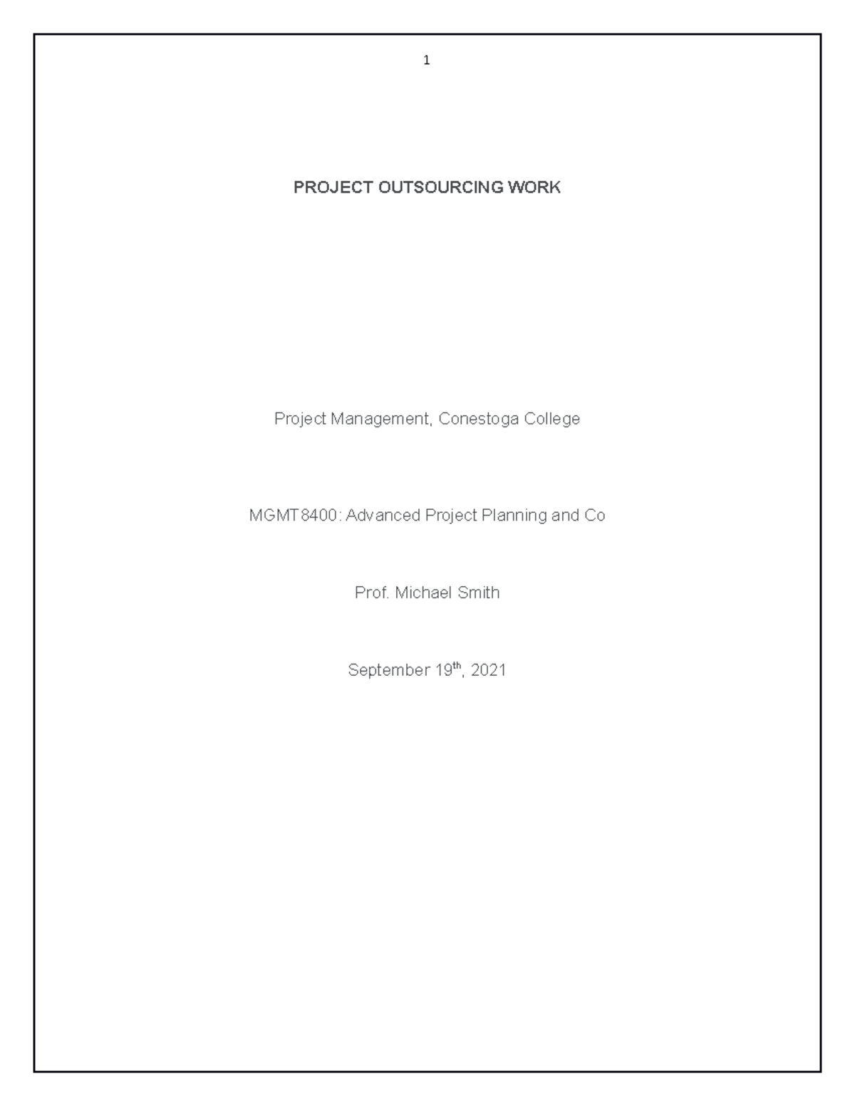 Project Outsourcing - 1 PROJECT OUTSOURCING WORK Project Management ...