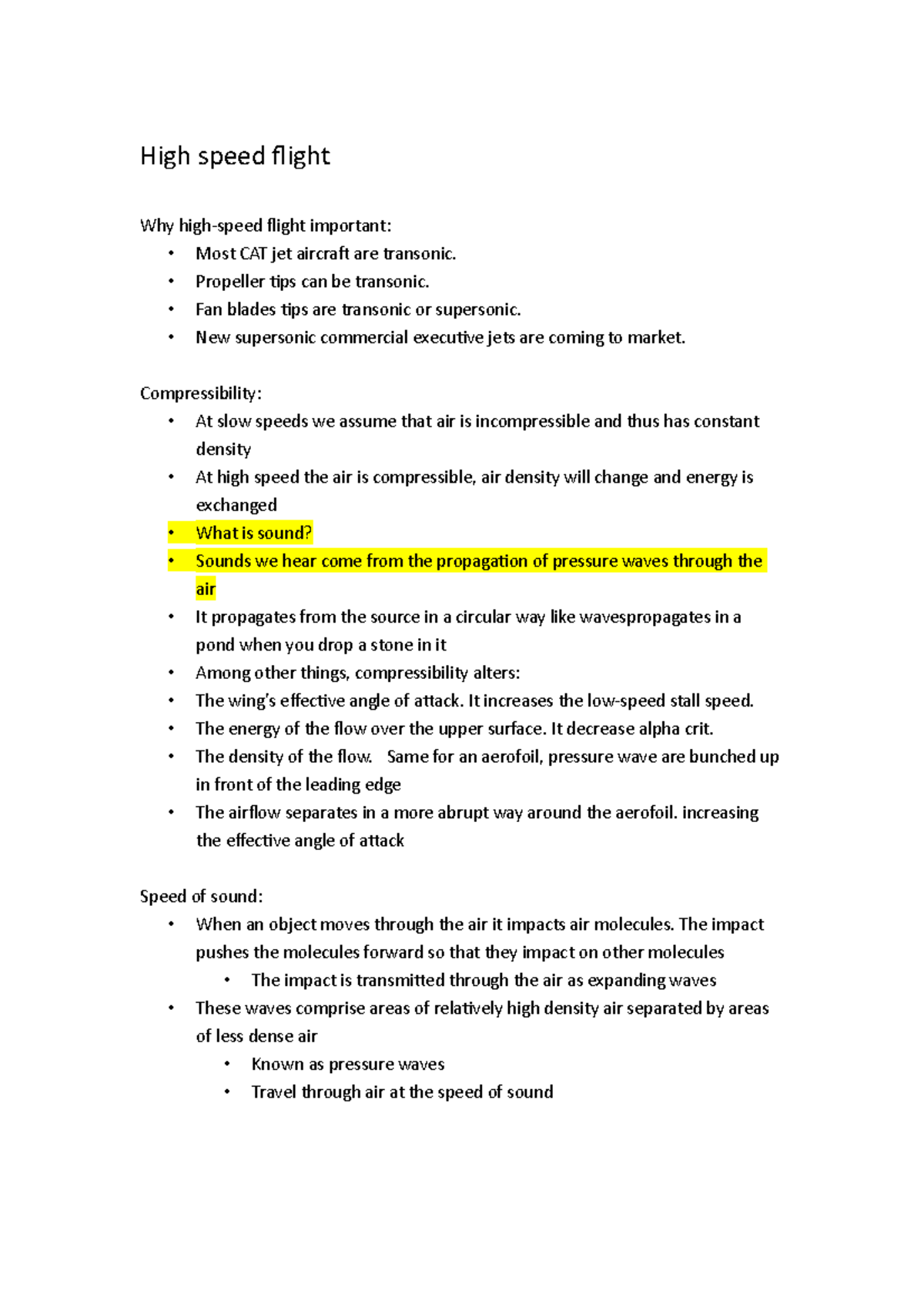 High speed flight - Notes for the lesson - High speed flight Why high ...