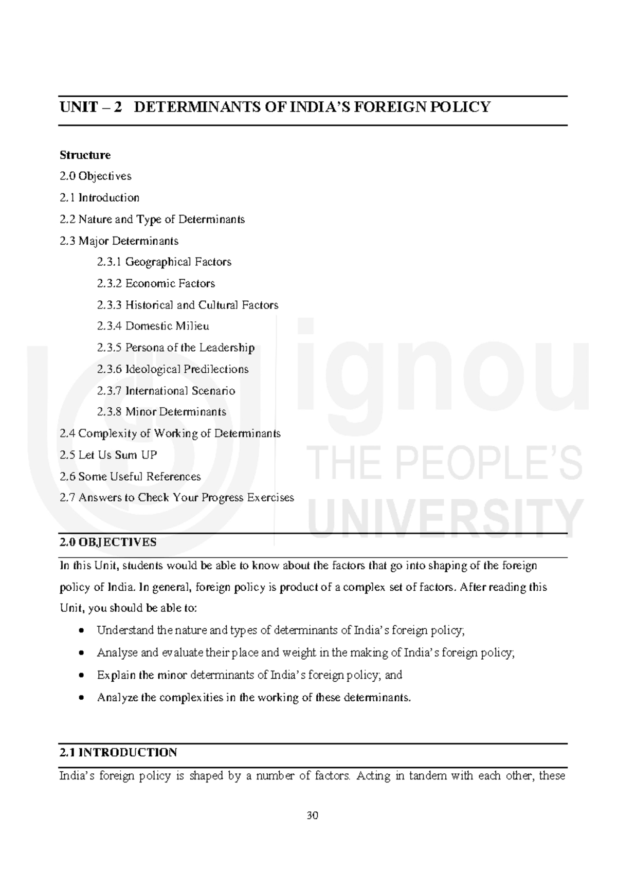 Unit-2 (2)(1) - IGNOU foreign policy determinants of India - UNIT – 2 ...