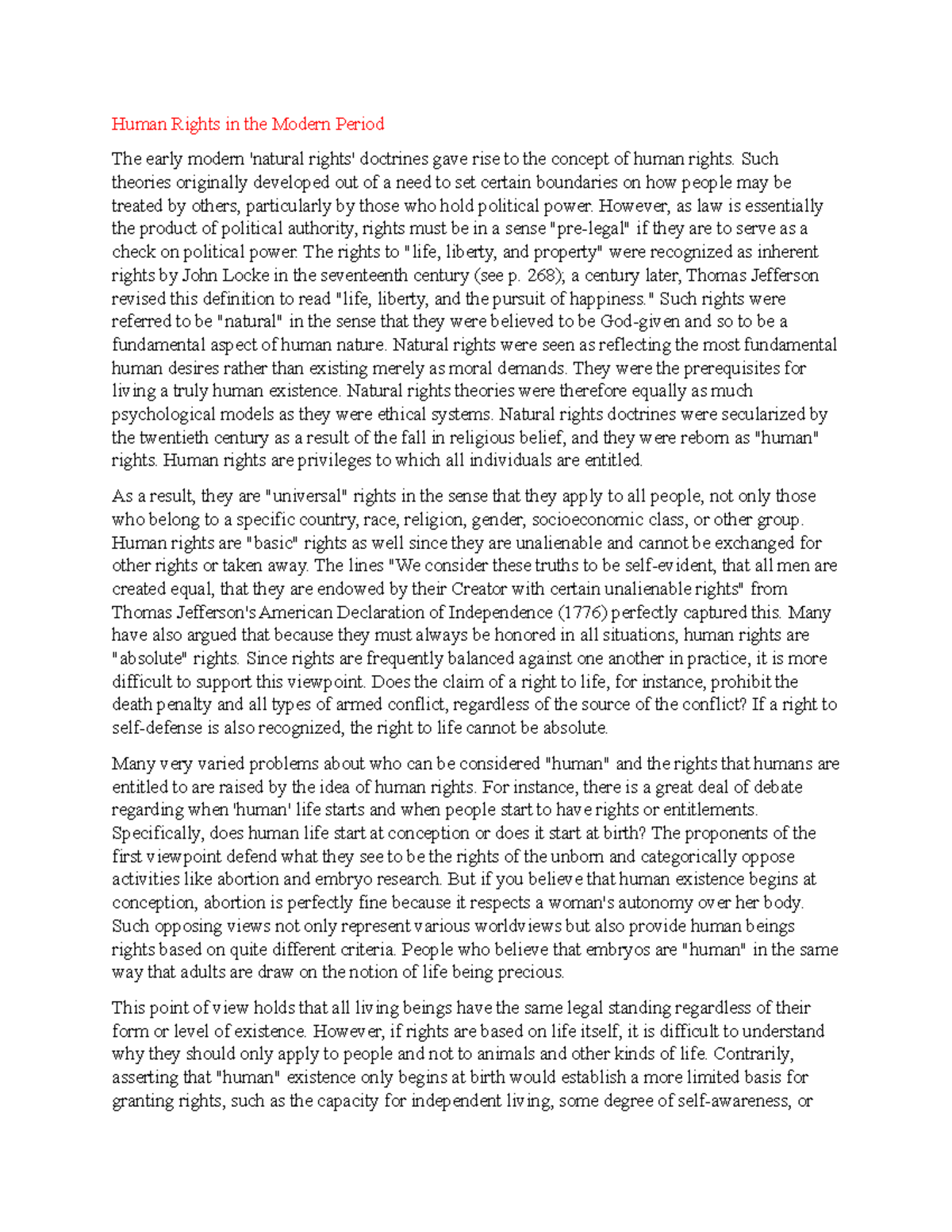 Human Rights in the Modern Period - Such theories originally developed ...