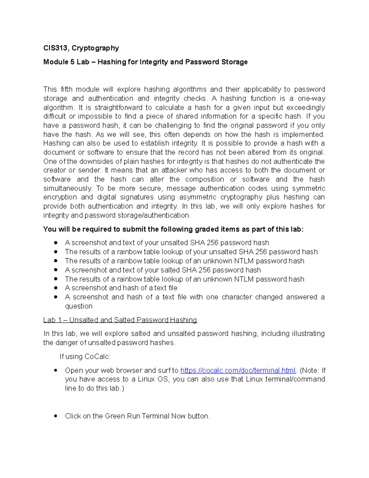 313Module 5Lab - Hashing for Integrity and Password Storage - CIS313 ...