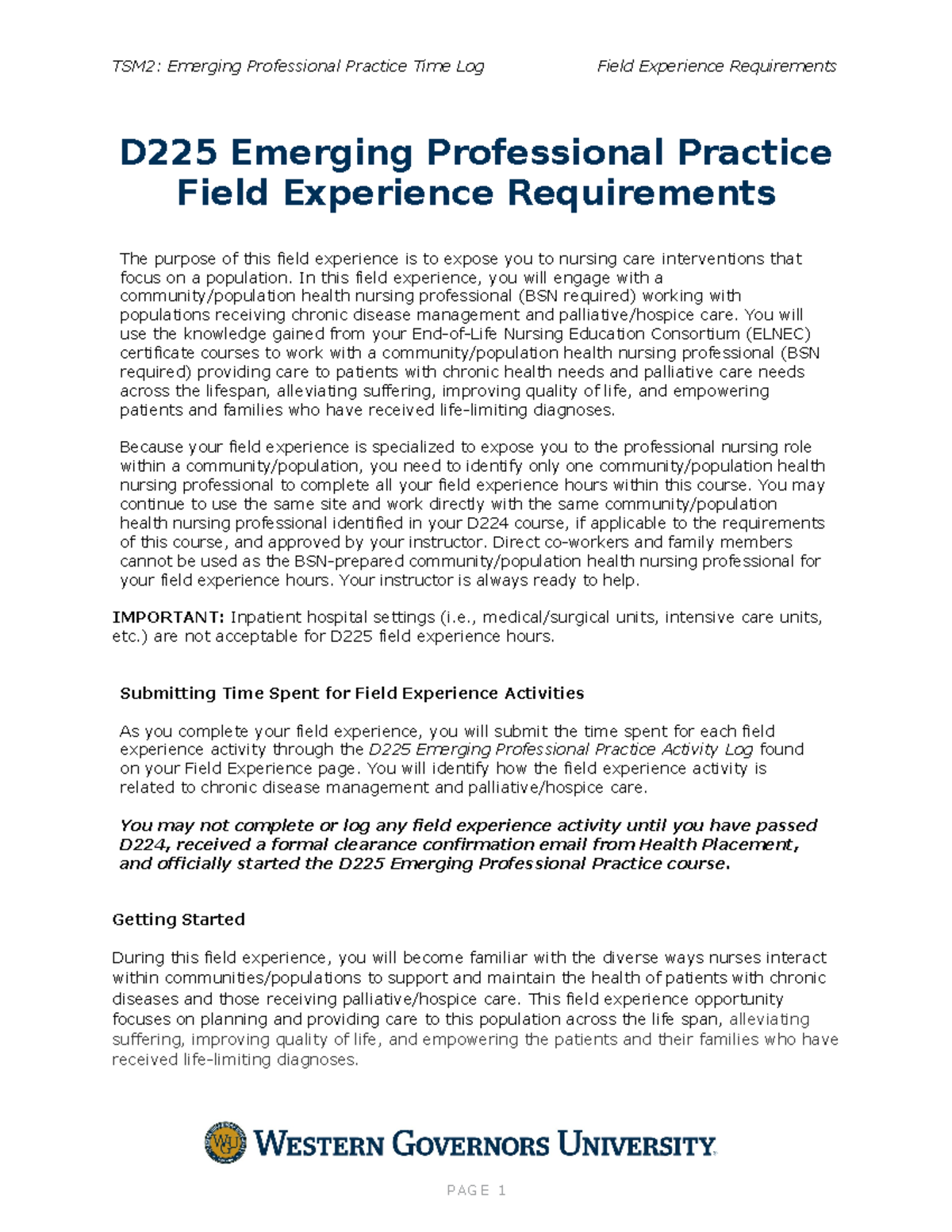 D225 FE requirements - D225 Emerging Professional Practice Field ...