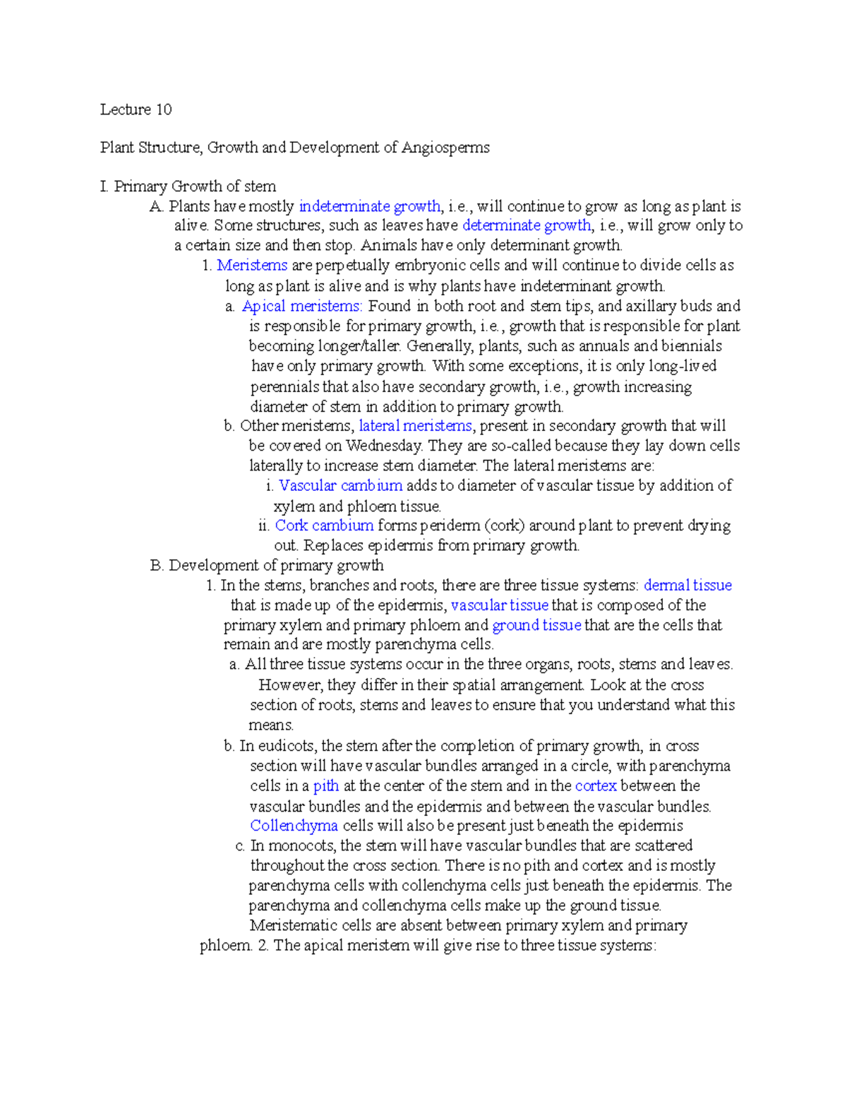 Lecture 01 Lecture 10 Questions Summary S2024 Lecture 10 Plant Structure Growth And 4081