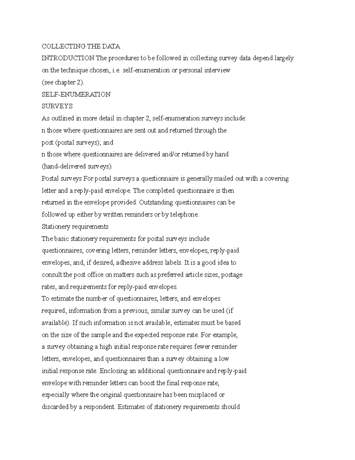 Collecting THE DATA - Sample survey notes - COLLECTING THE DATA ...