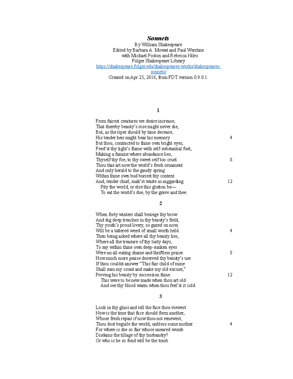 Shakespeares-sonnets DOC-LN Folger Shakespeare - Sonnets By William ...