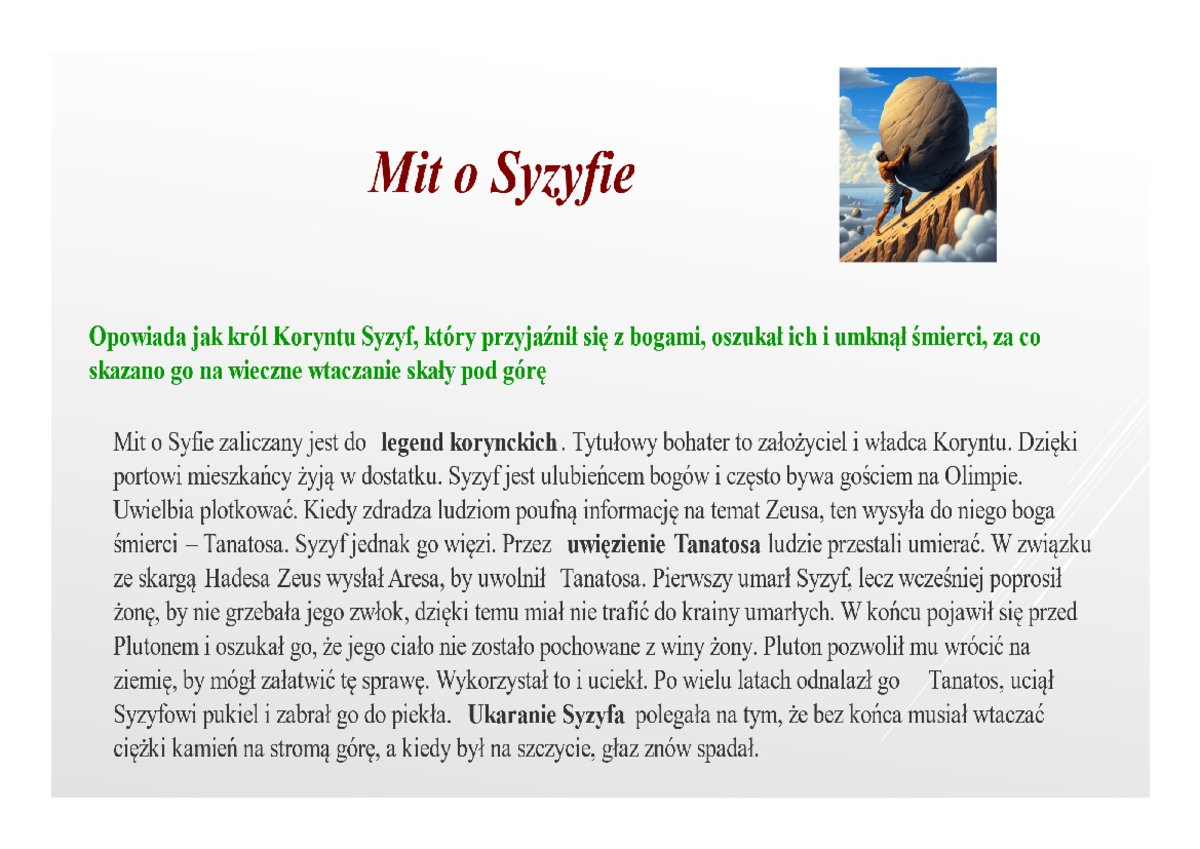 Syzyf - mit - Mit 0 Syzyfie Opowiada jak król Koryntu Syzyf, który ...