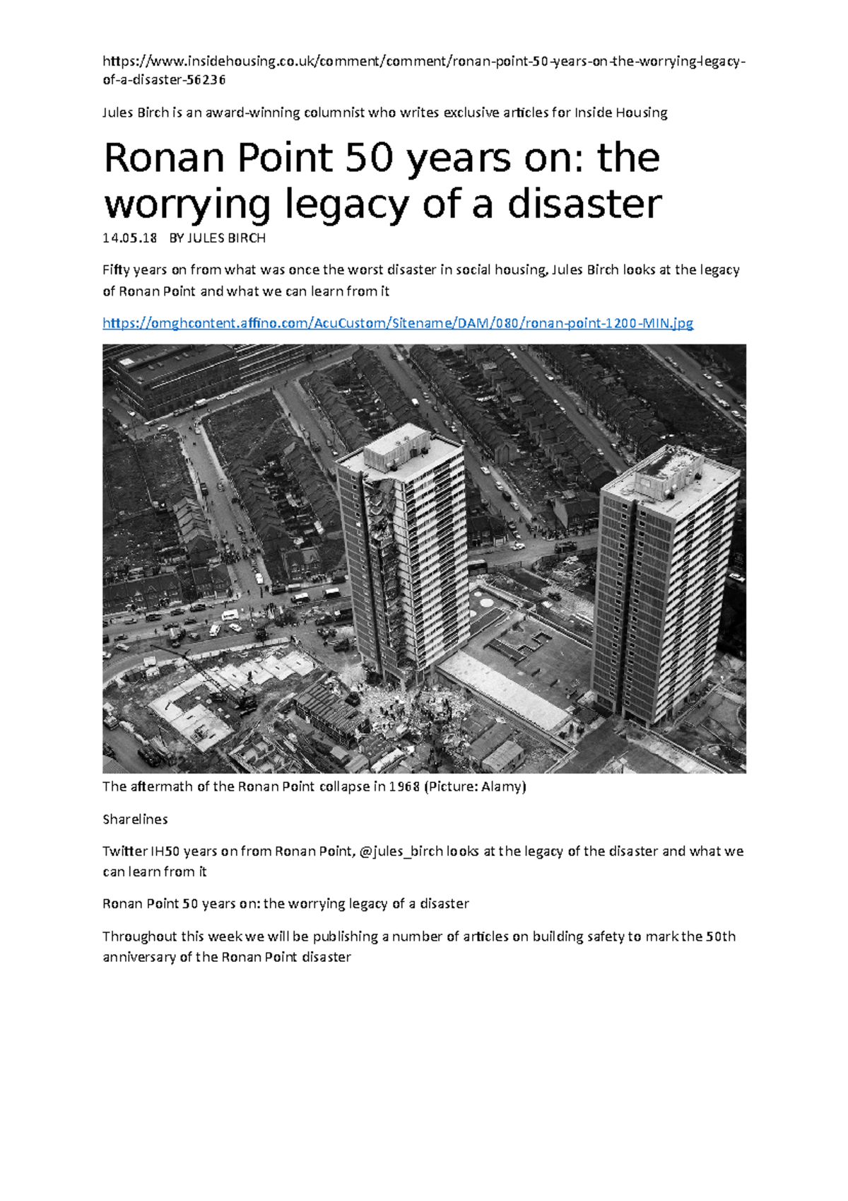 Ronan Point 50 years on the worrying legacy of a disaster - 05 BY JULES ...