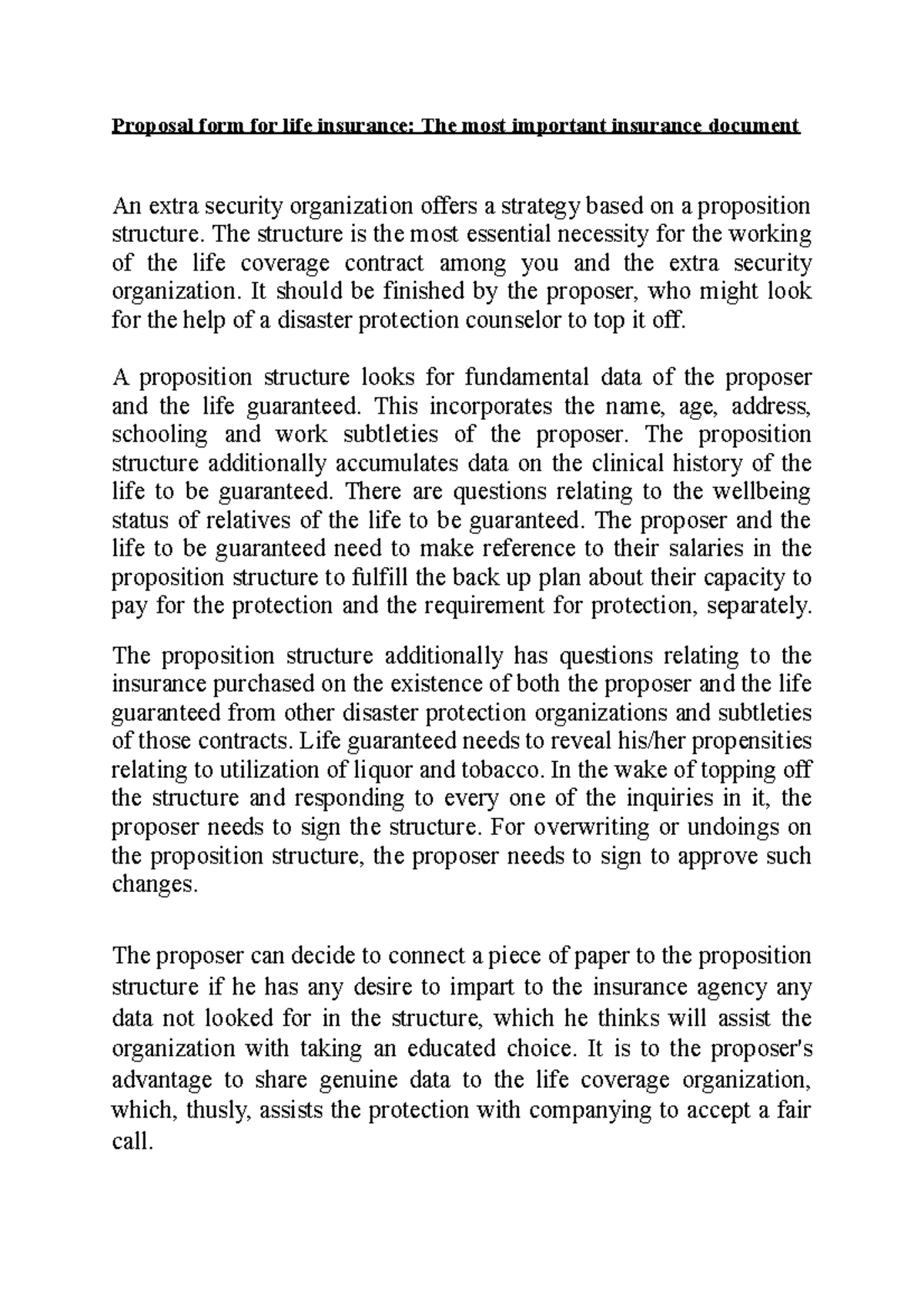 Proposal form for life insurance The most important insurance document ...
