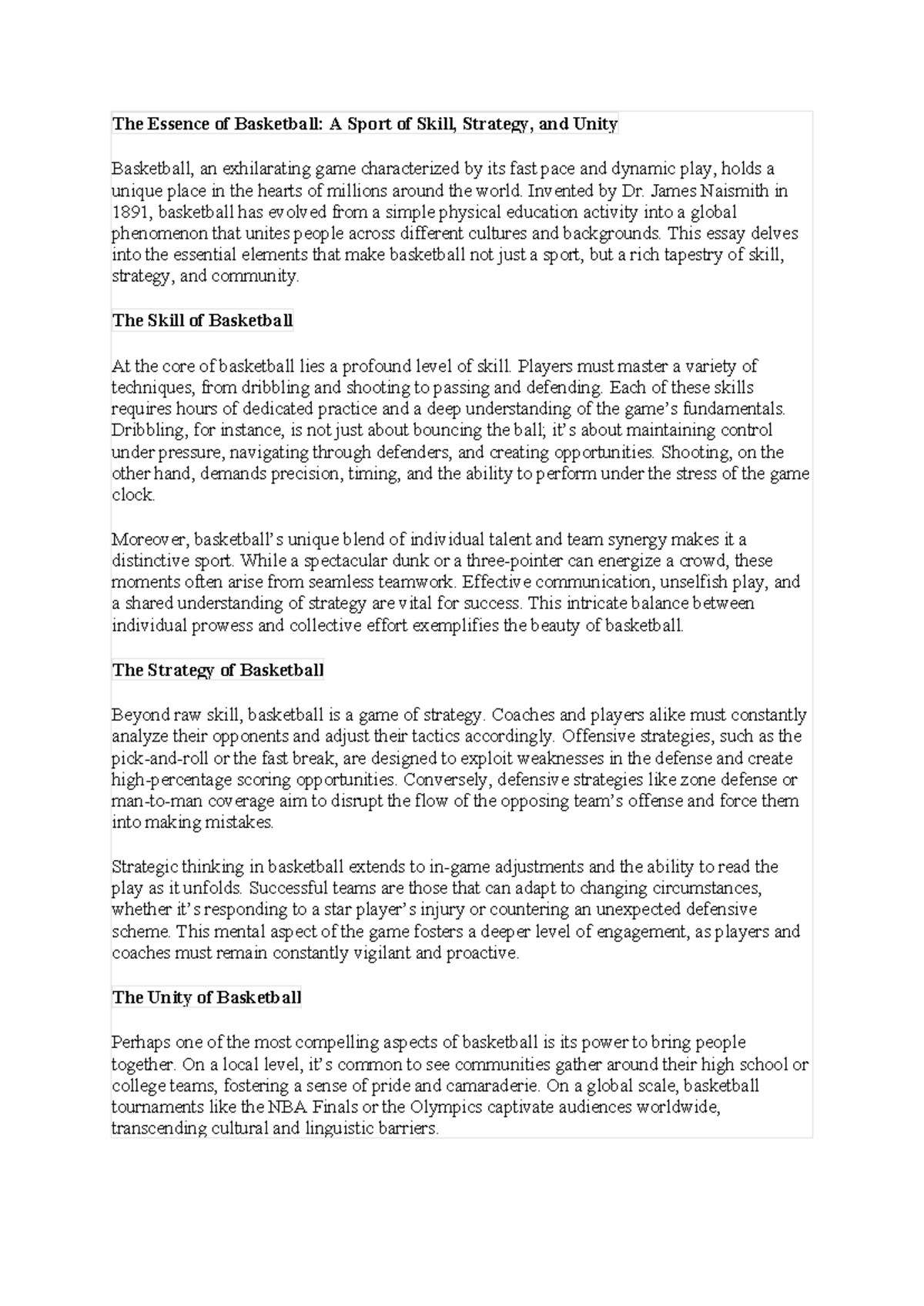 The Essence of Basketball - Invented by Dr. James Naismith in 1891 ...