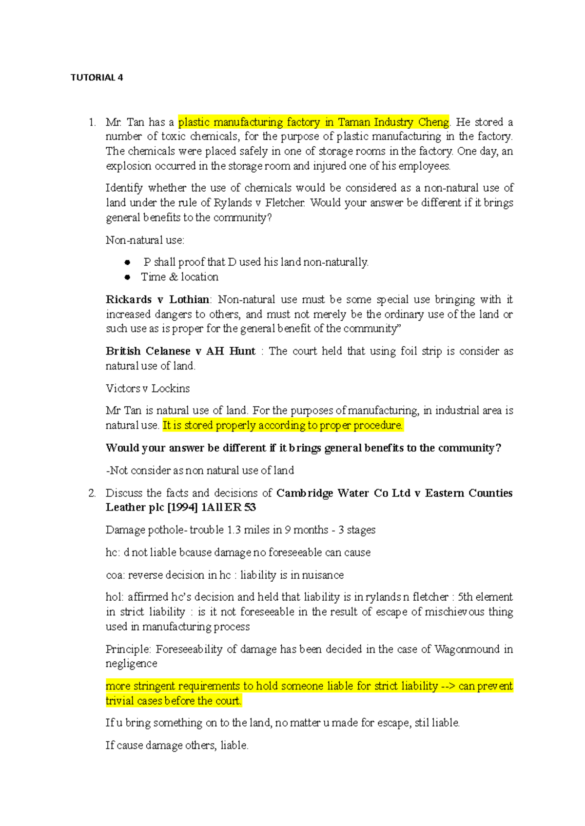 Tutorial 4 - TUTORIAL 4 1. Mr. Tan has a plastic manufacturing factory ...